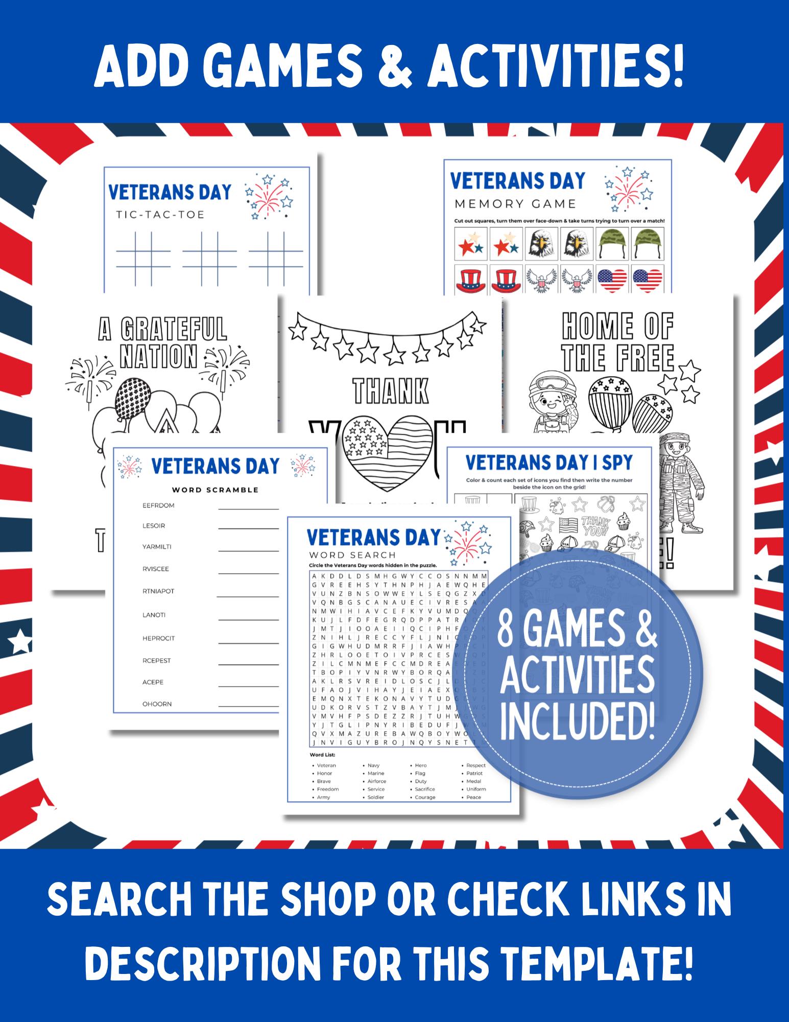 Veterans Day Coloring Cards: Kids Thank You Activity (digital Download ...