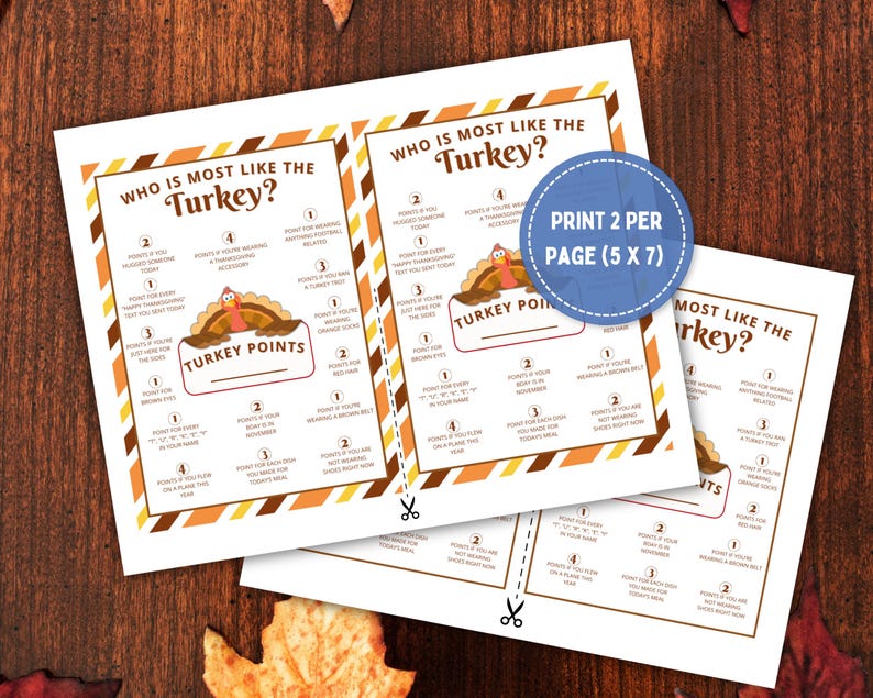 Thanksgiving Game: Who is Most Like the Turkey? (printable) - Etsy