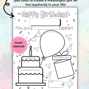 Teacher Birthday Card Printable: Fill-in Coloring Page (PDF) - Etsy