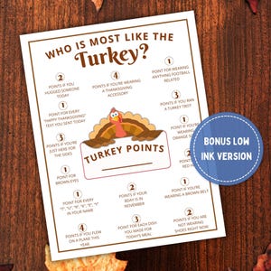 Thanksgiving Game: Who is Most Like the Turkey? (printable) - Etsy
