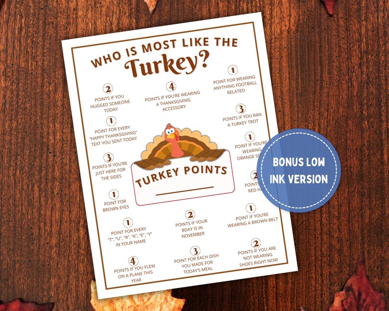 Thanksgiving Game: Who is Most Like the Turkey? (printable) - Etsy