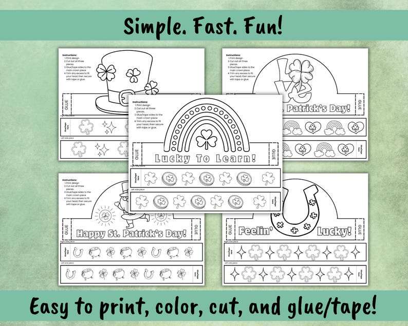 St Patrick's Day Paper Crown Printable, Leprechaun Hat Craft, Low Prep ...