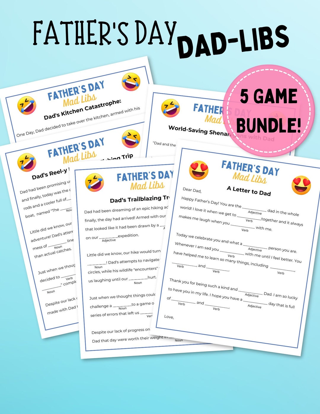 5 Printable Fathers Day Mad Libs Fathers Day Games for Kids and Adults ...