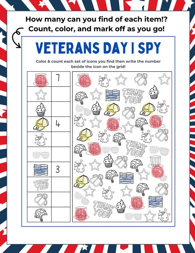Printable Veterans Day Activities and Games for Kids, Veterans Day ...