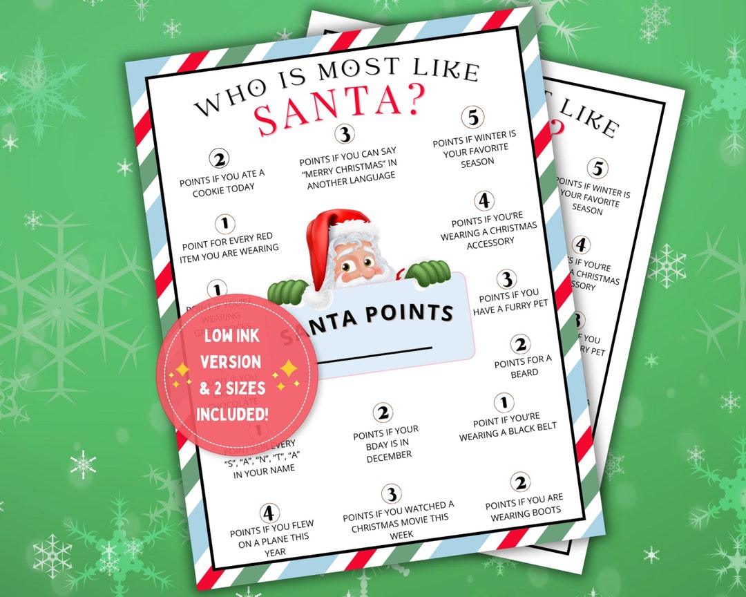 Who is Most Like Santa, Printable Holiday Game for Kids and Adults ...