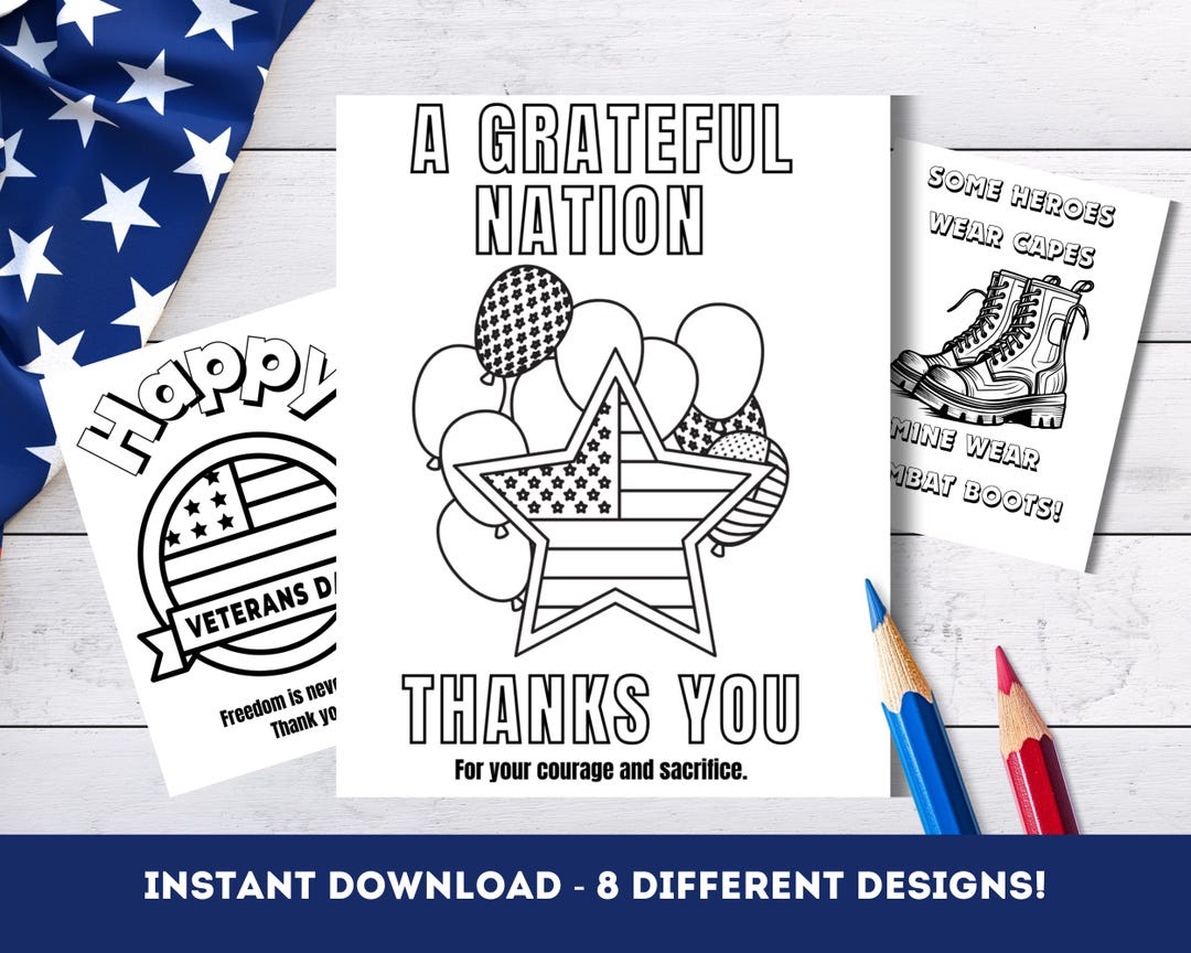 Veterans Day Coloring Cards: Kids Thank You Activity (digital Download ...