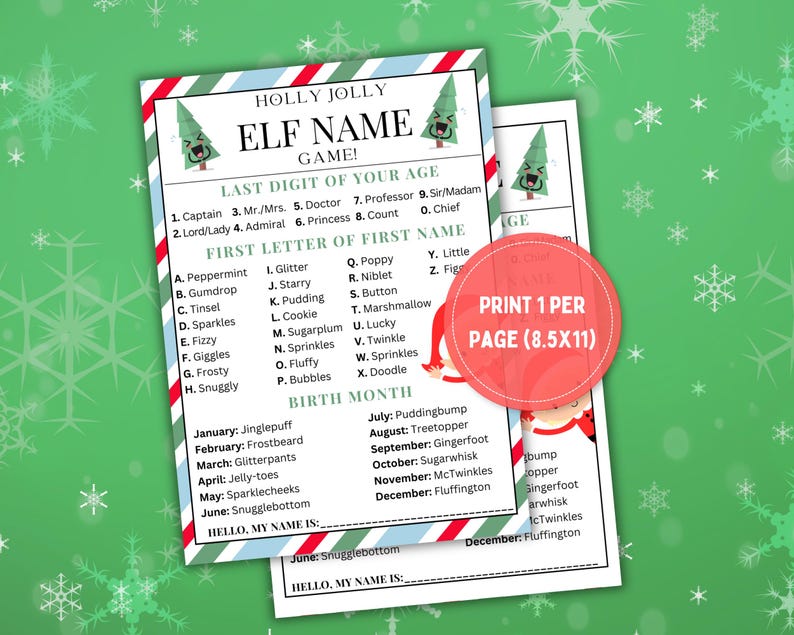 Whats Your Elf Name Game, Elf Name Generator With Name Tags, Printable ...