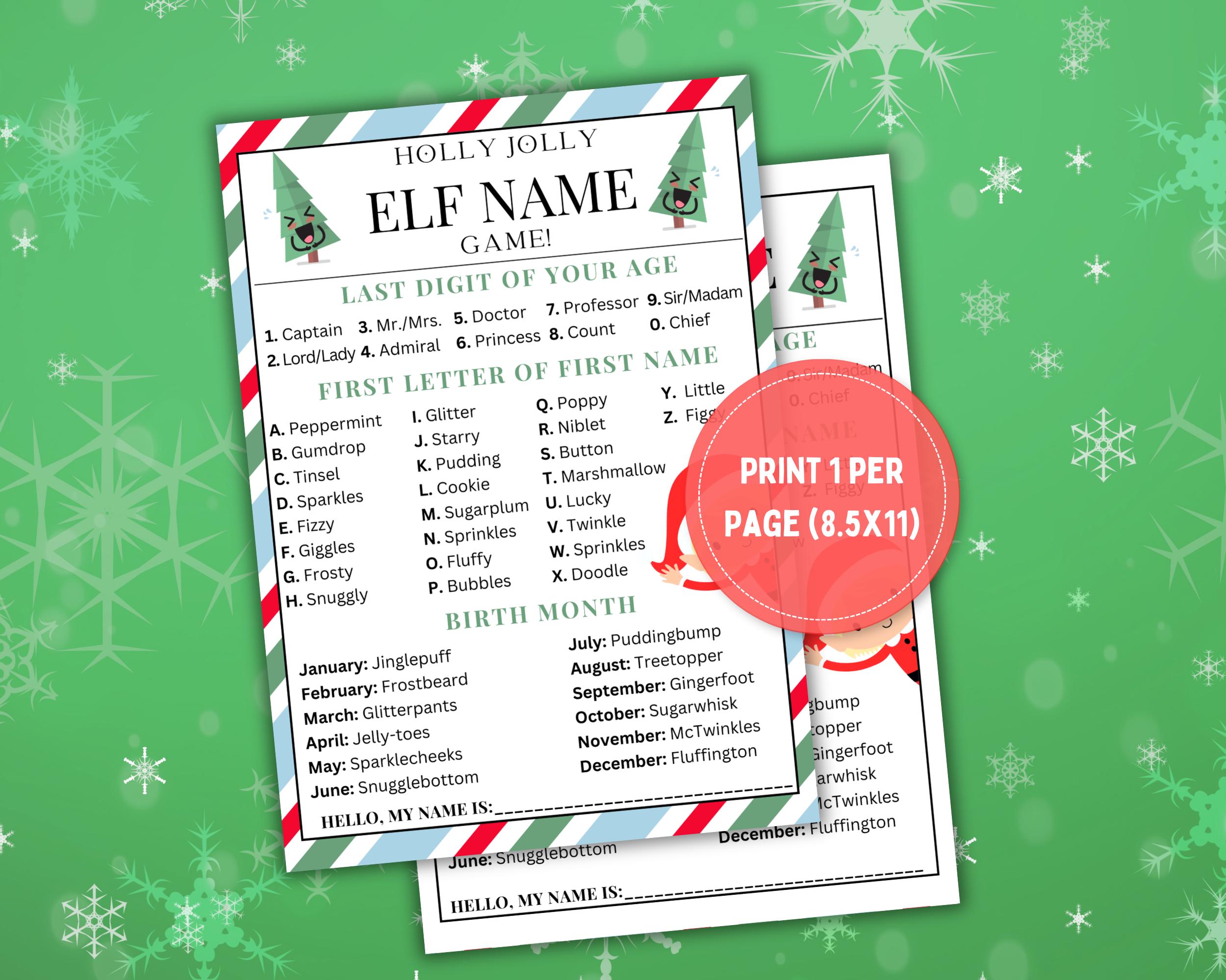Whats Your Elf Name Game, Elf Name Generator With Name Tags, Printable ...