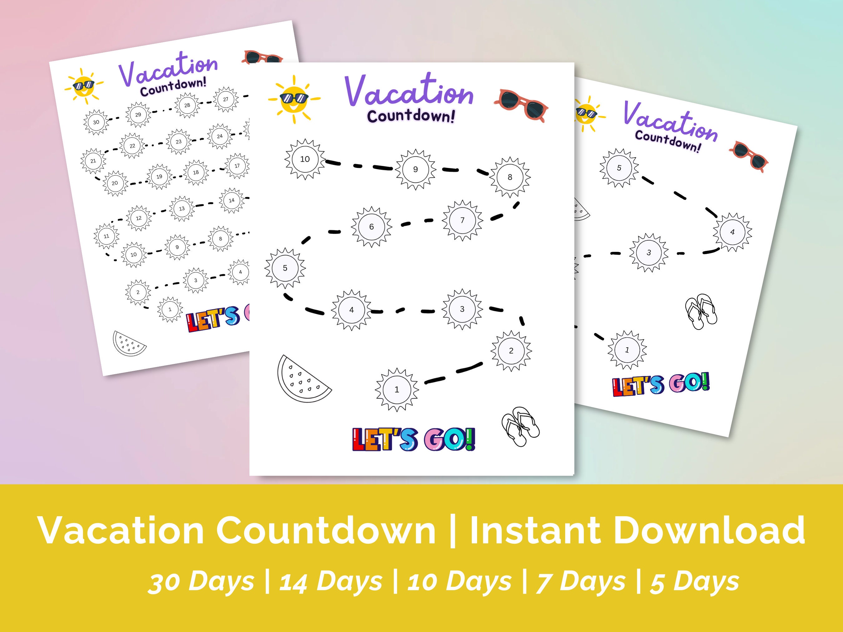 Kids Vacation Countdown Calendar: Printable Holiday Trip Planner ...