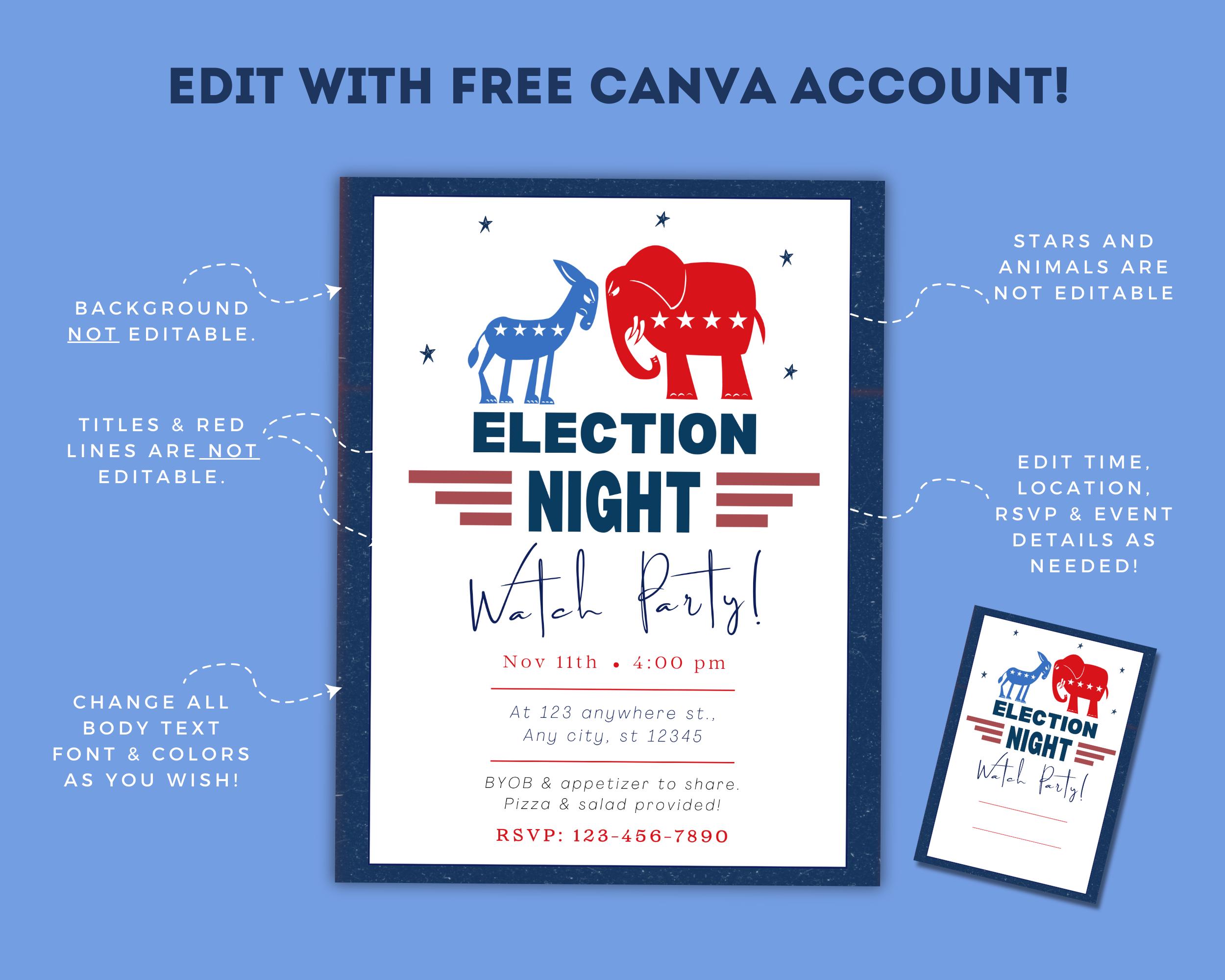 Editable Election Night Watch Party Invite Flyer (digital Download) - Etsy