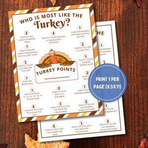 Thanksgiving Game: Who is Most Like the Turkey? (printable) - Etsy