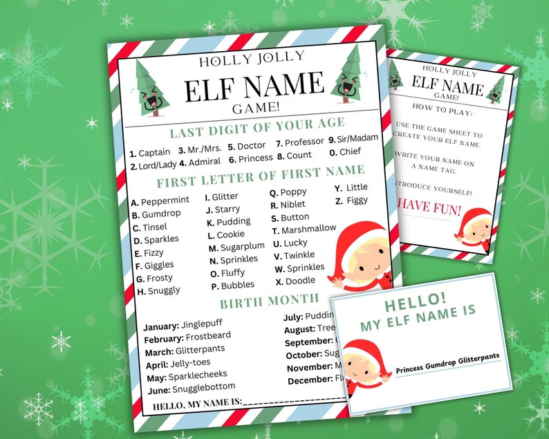 Whats Your Elf Name Game, Elf Name Generator With Name Tags, Printable ...