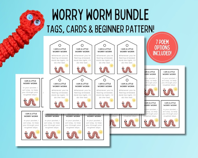 Worry Worm Tags & Worry Worm Cards for Crochet Worms | 7 Worry Worm ...