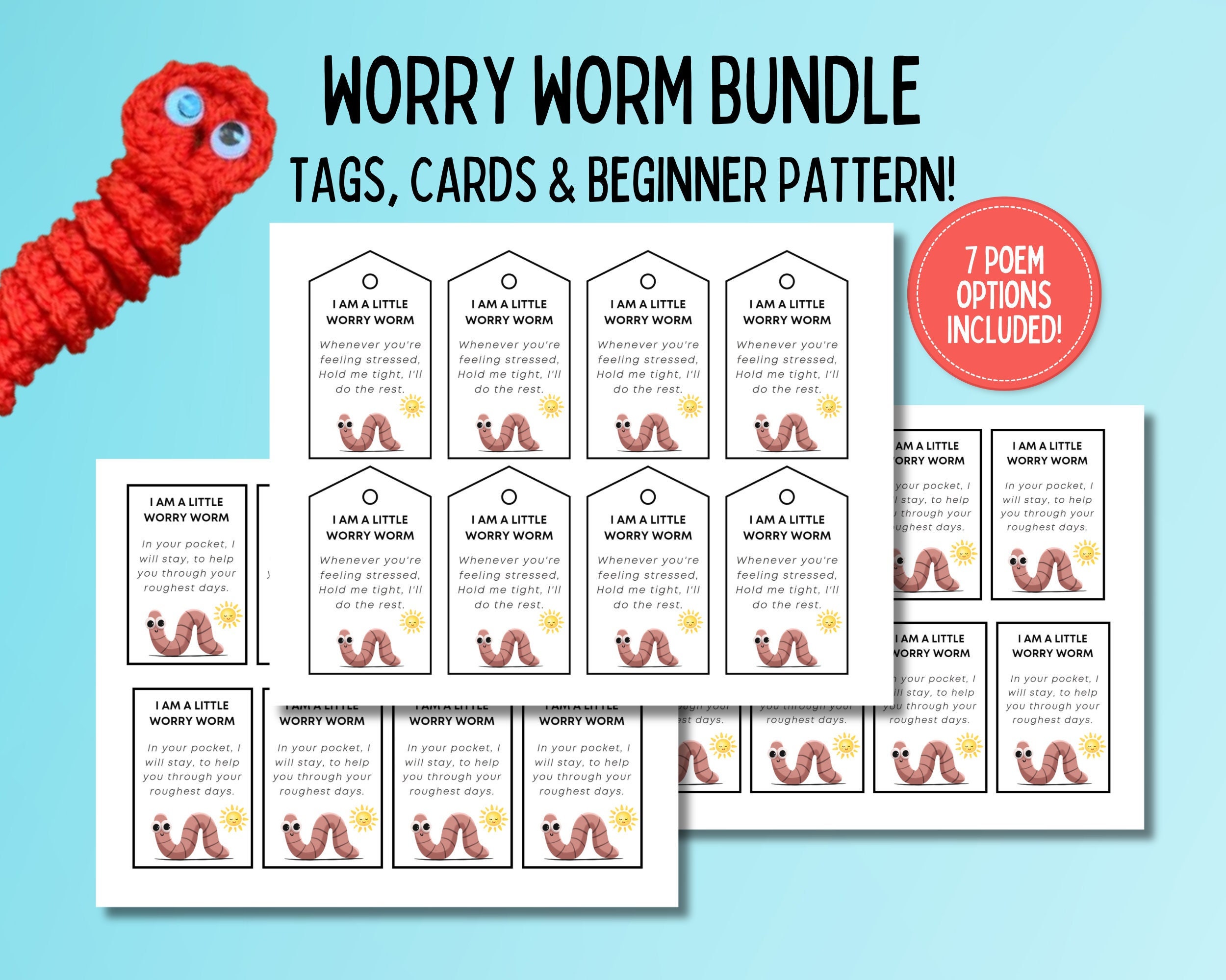 Worry Worm Tags & Worry Worm Cards for Crochet Worms | 7 Worry Worm Poems | Worry Worm Pattern ...