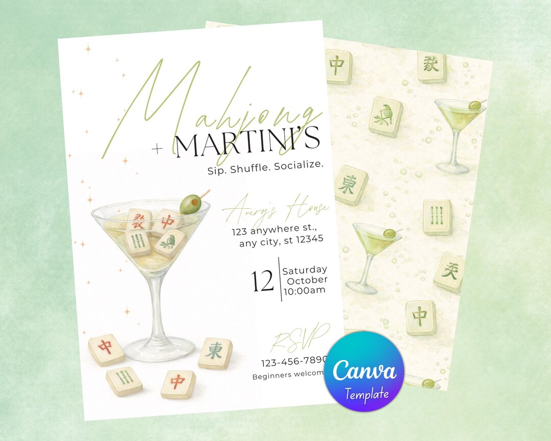 Mahjong Party Invitation Template | Martini Girls Night Invite ...
