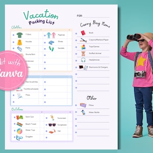 Kids Vacation Packing List: Visual Checklist, Editable Template ...