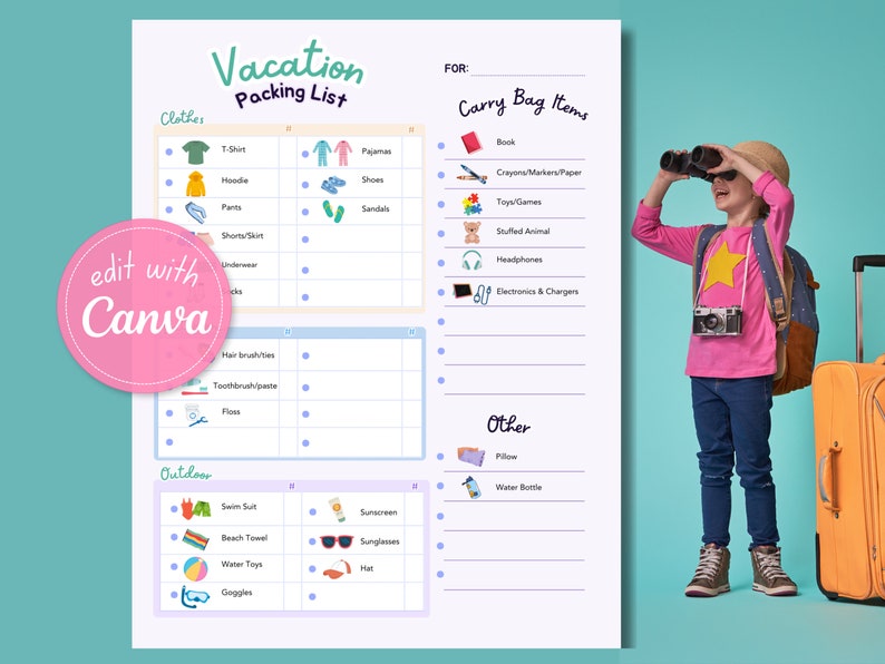 Packing List for Kids | Visual Packing List for Kids | Editable Kids ...