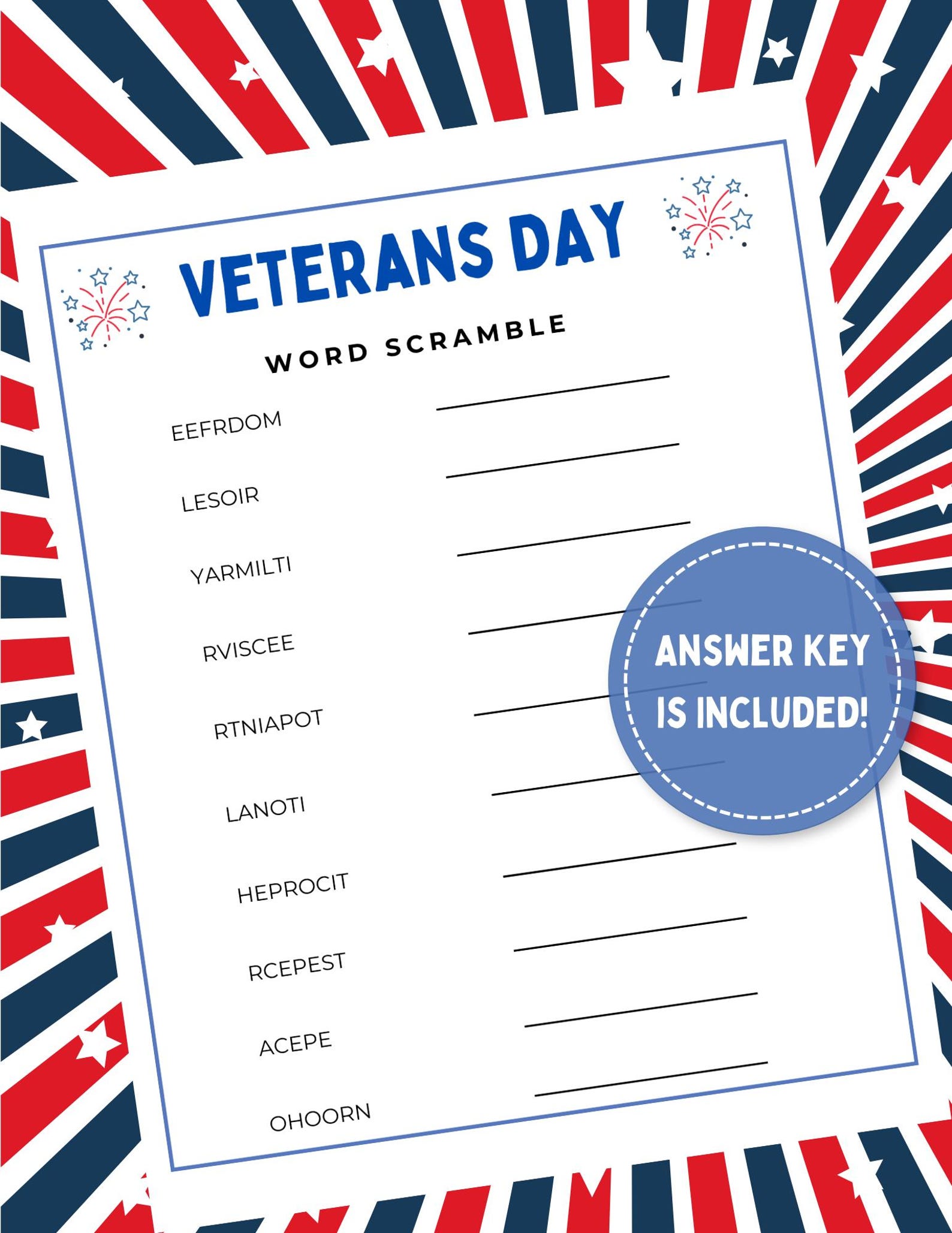 Printable Veterans Day Activities and Games for Kids, Veterans Day ...