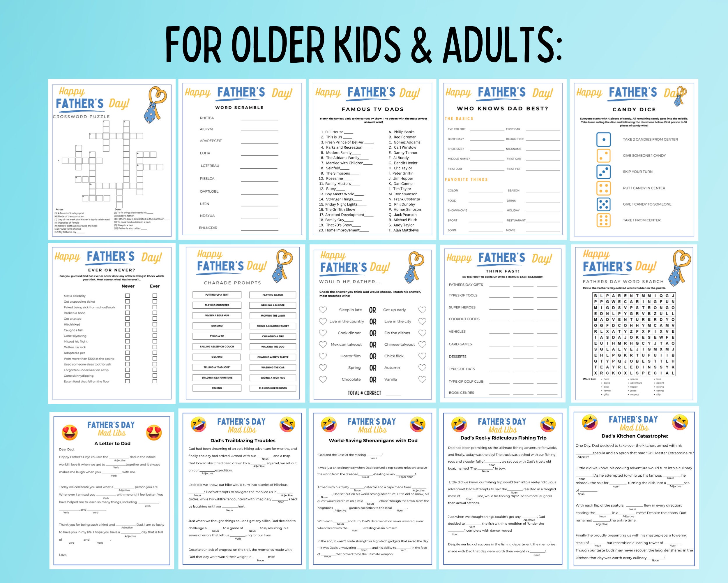 Fathers Day Games Bundle | Fathers Day Activity for Kids and Adults ...