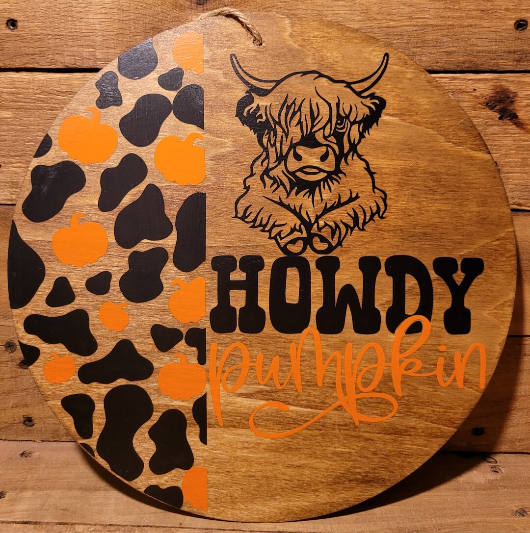 12 in Wood Round Fall Highland Cow Hanging Decor - Etsy