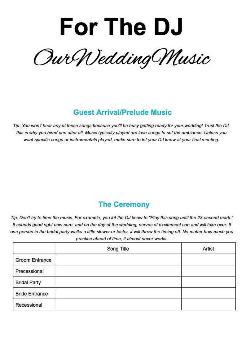 Digital Wedding Music Planner and Tips, Wedding Songs, Wedding Playlist ...