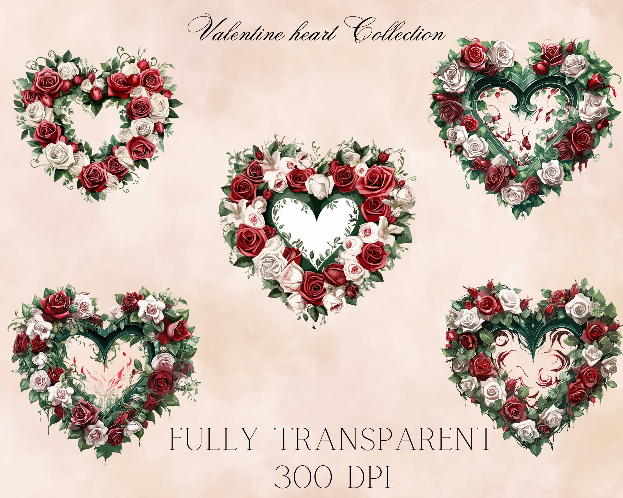 Valentine Heart, Roses, Floral Clipart, Roses, Love, Floral Art - Etsy