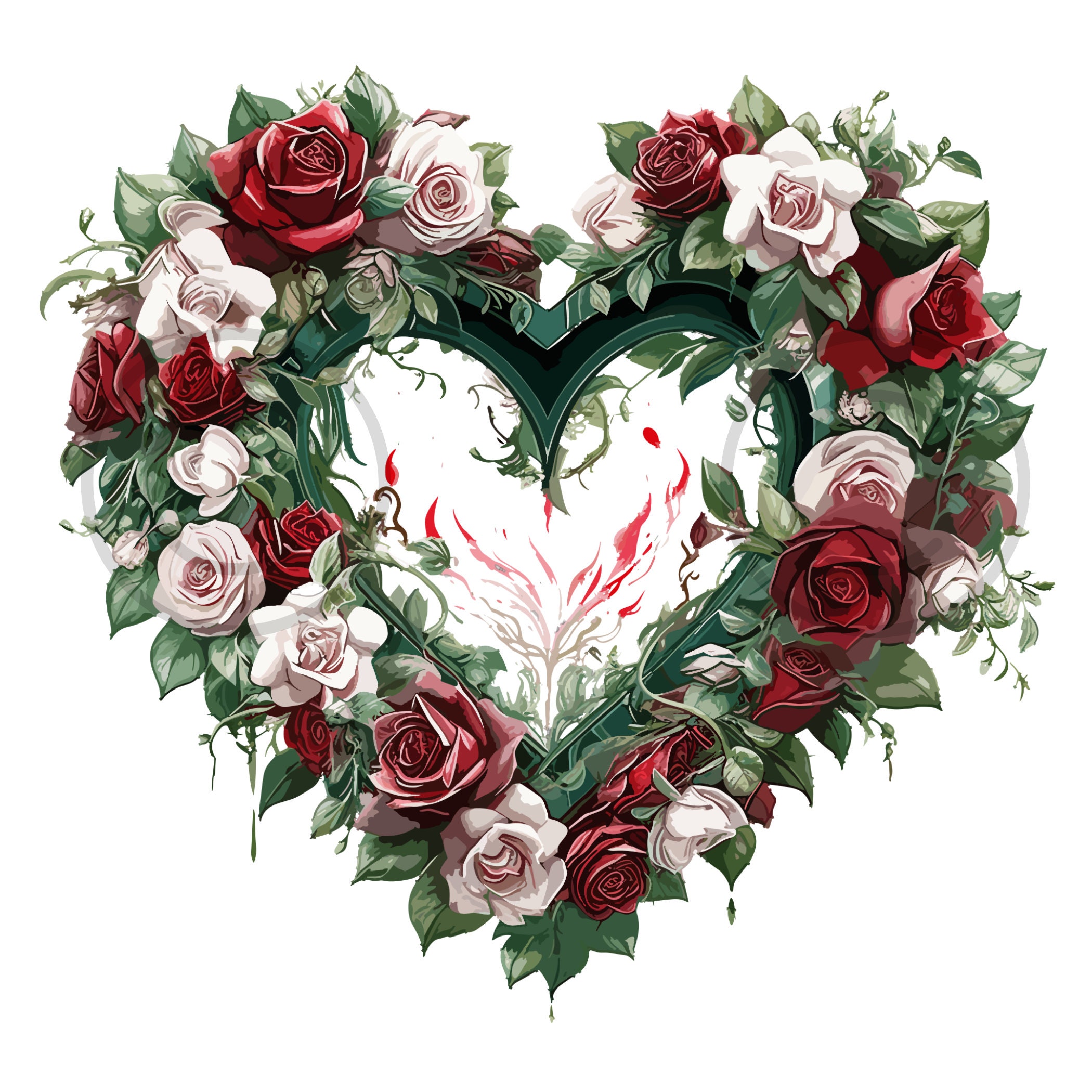 Valentine Heart, Roses, Floral Clipart, Roses, Love, Floral Art - Etsy