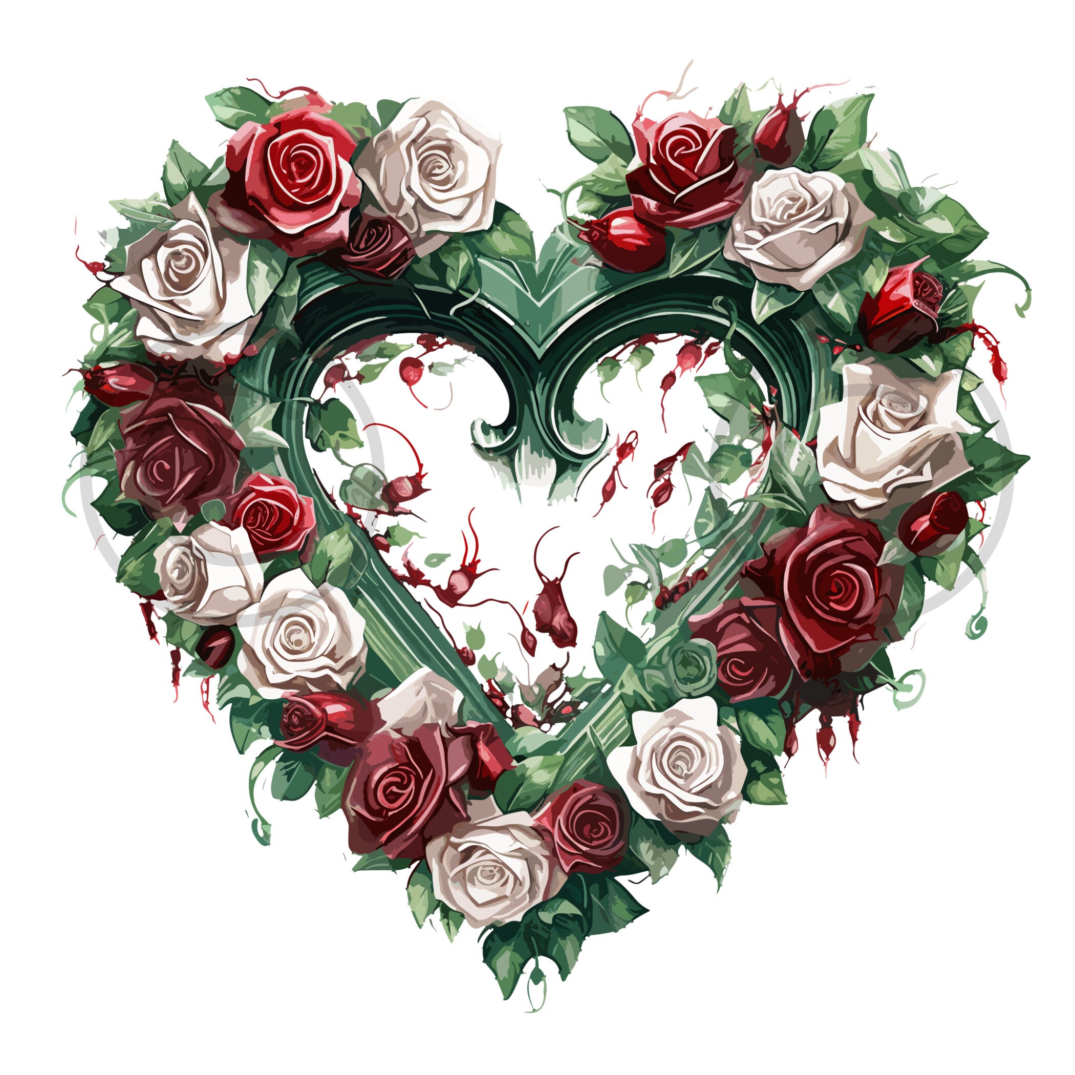 Valentine Heart, Roses, Floral Clipart, Roses, Love, Floral Art - Etsy