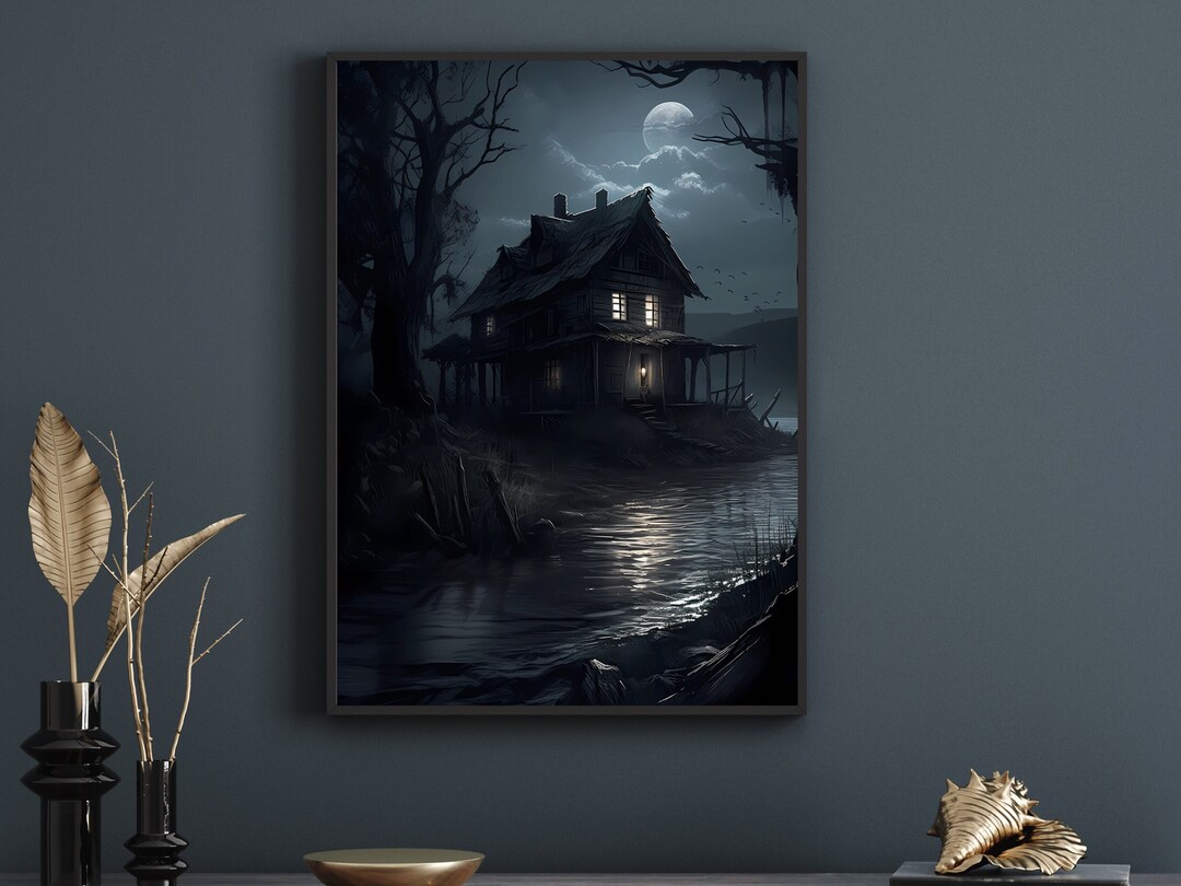Horror House Wall Art, Cabin in the Night Print, Dark Cabin Poster - Etsy