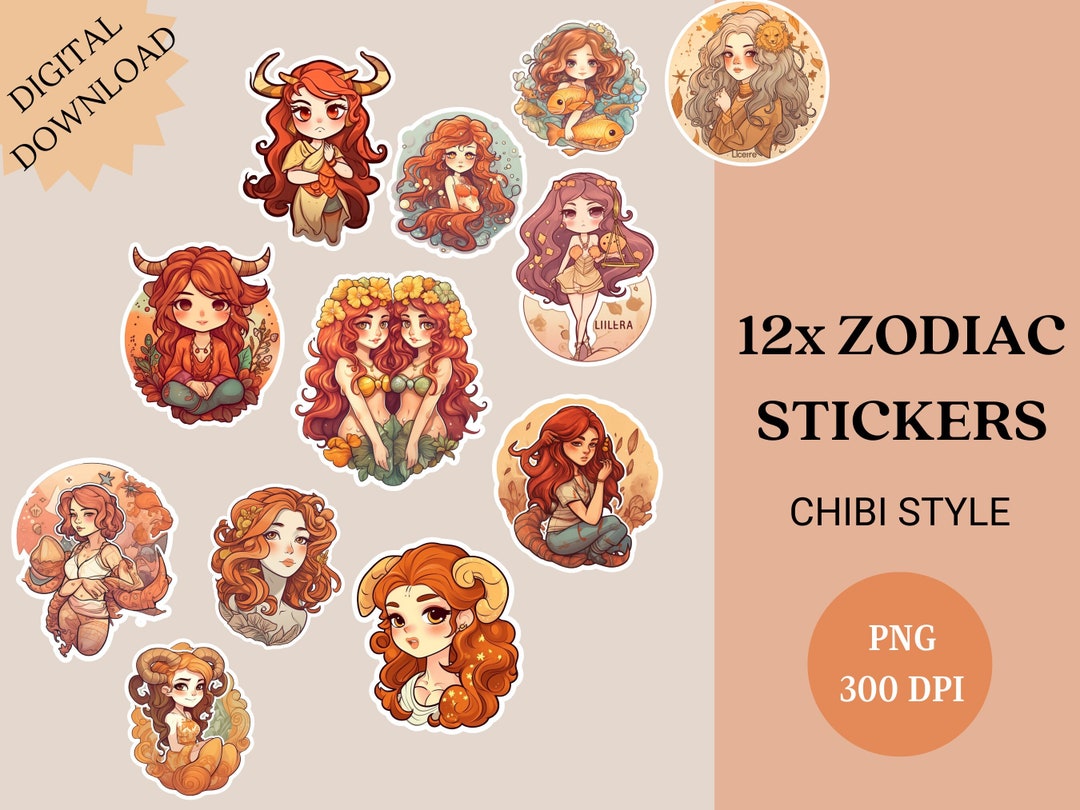 Chibi Style Zodiac Sign Stickers, Zodiac Sign Digital Stickers, Cute ...