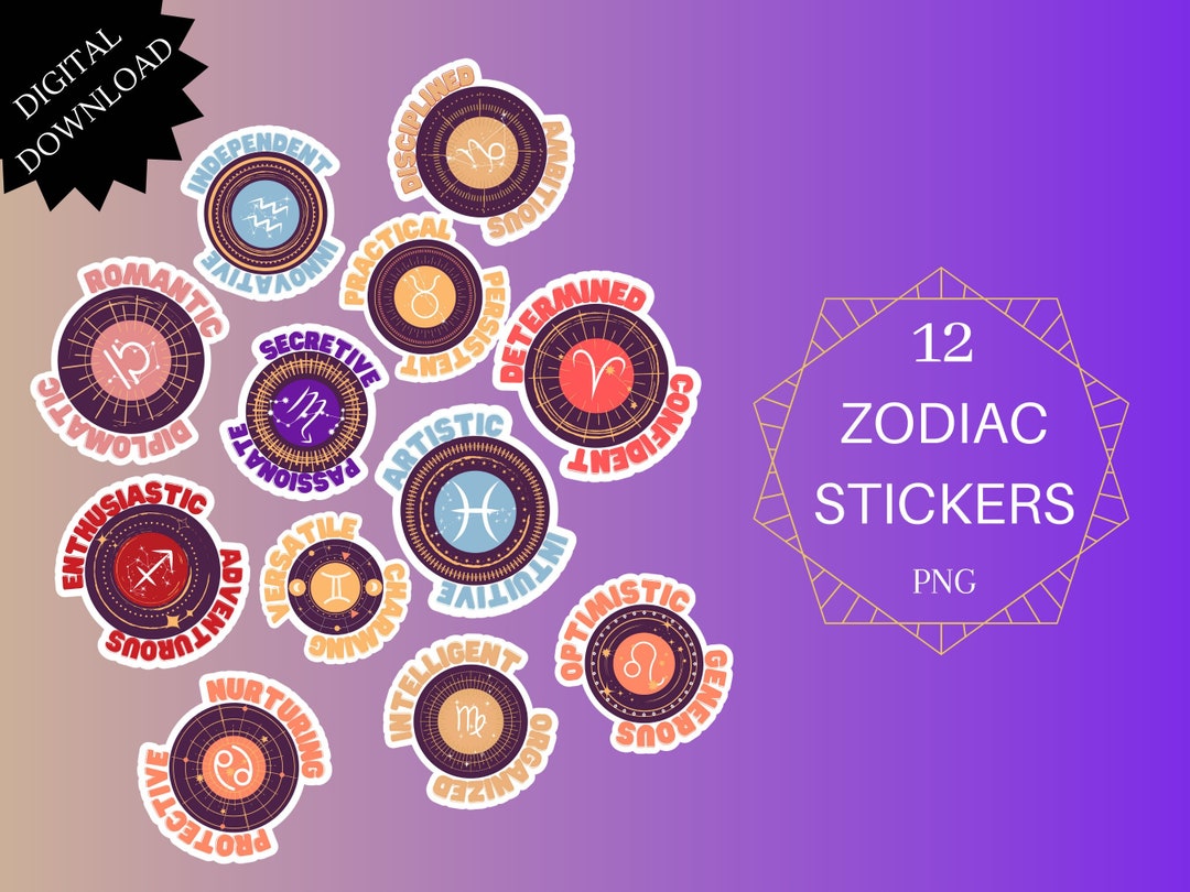 Digital Star Sign Stickers, Zodiac Sign Printable Stickers, Cool ...