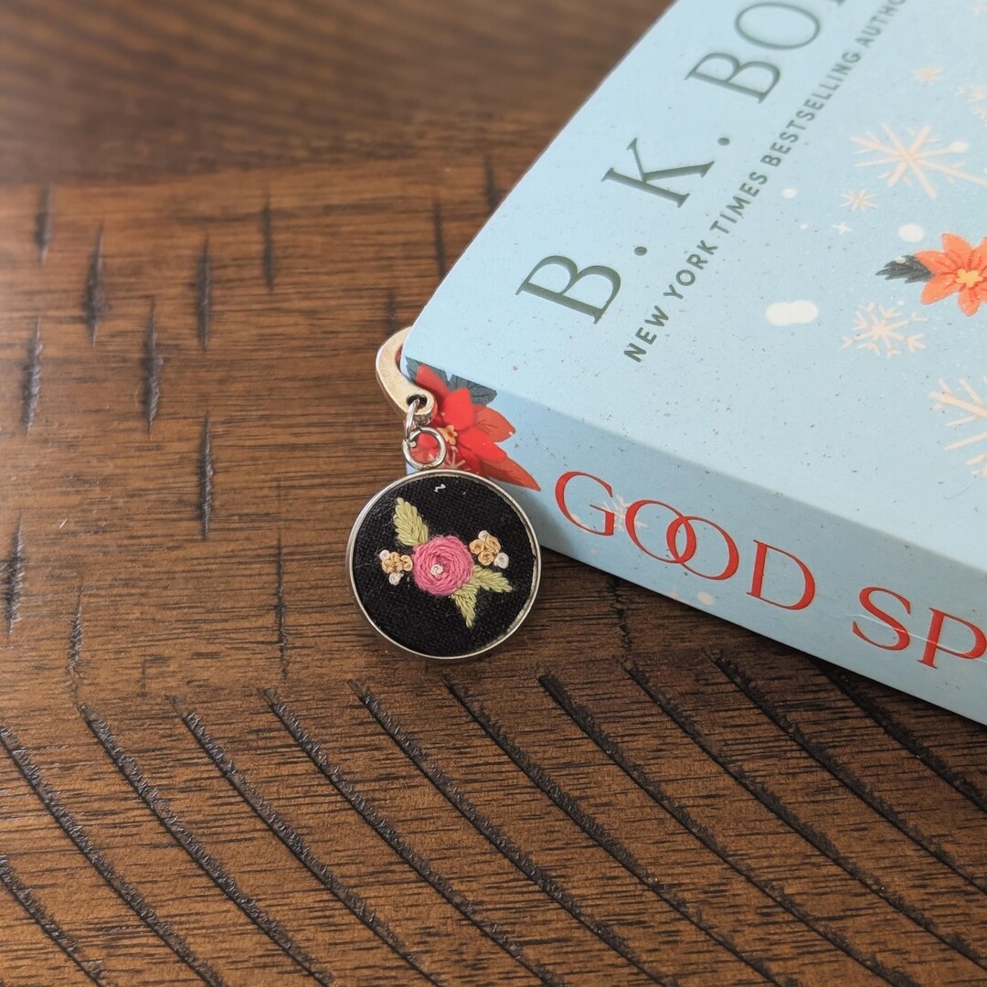 Embroidered Floral Hook Bookmark | Pink & Green Style - Etsy