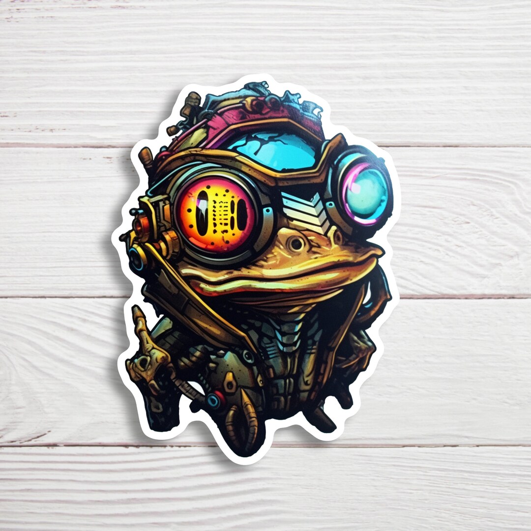 Futuristic Cyberpunk Biomechanical Frog Sticker: Embrace the Techno ...