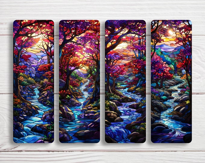 Woodland Creek Sunrise Stained Glass Bookmarks Set Vibrant Colors Vinyl ...
