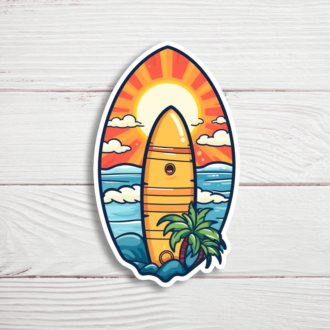 Sunny Surfboard Sticker Waterproof Vinyl - Etsy