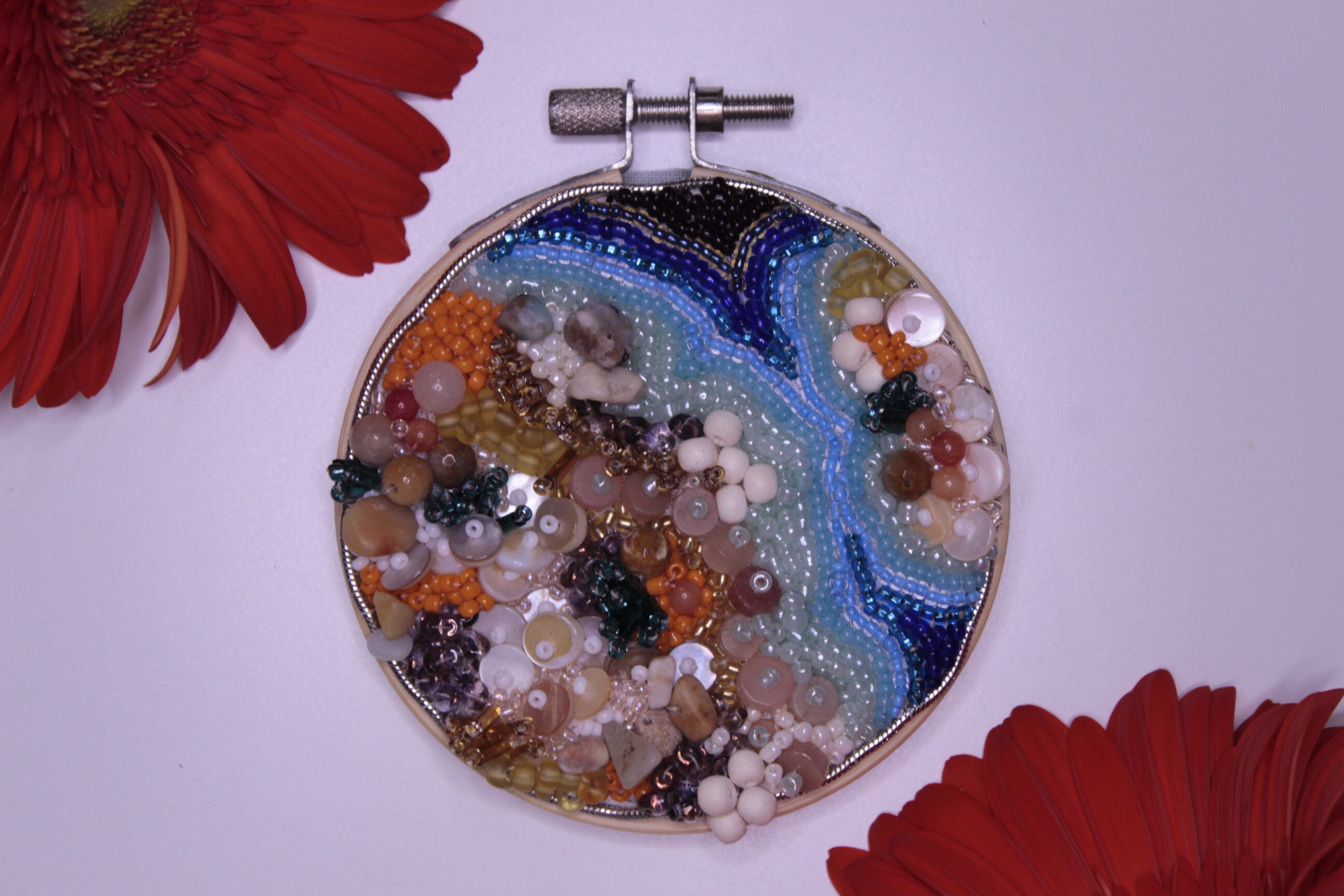 Beaded Coral Design on Embroidery Hoop - Etsy