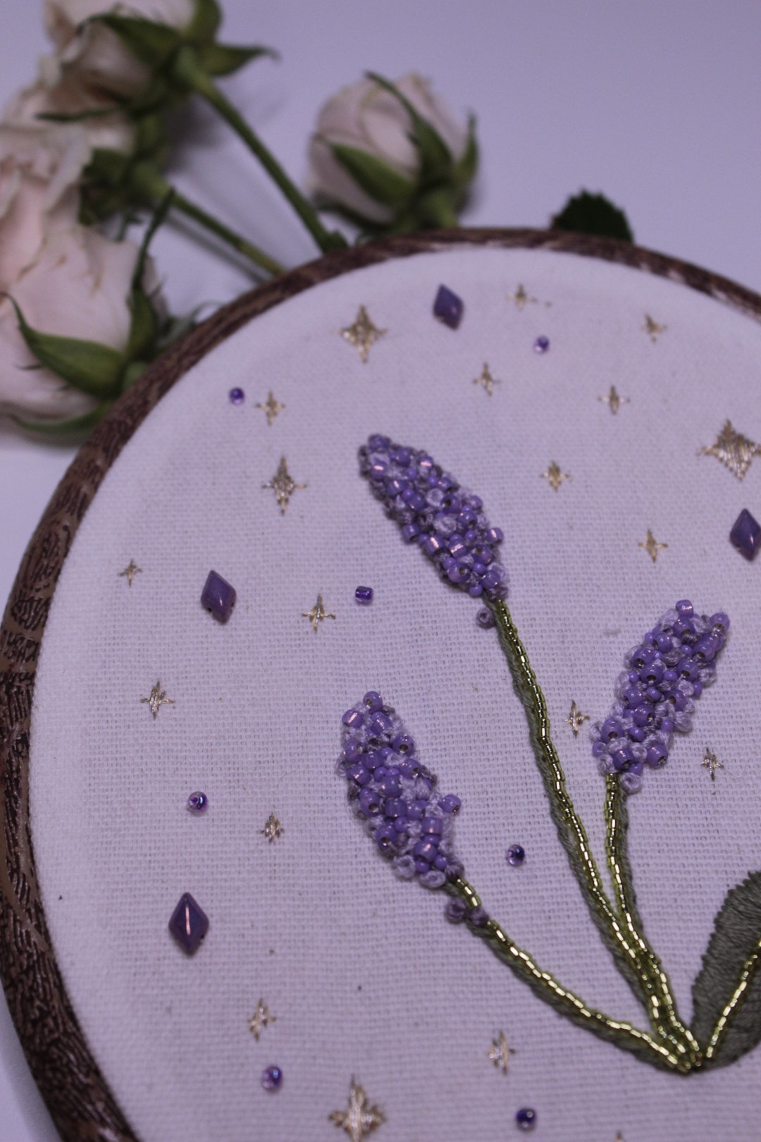 Beaded Lavender Embroidery in Embroidery Hoop - Etsy