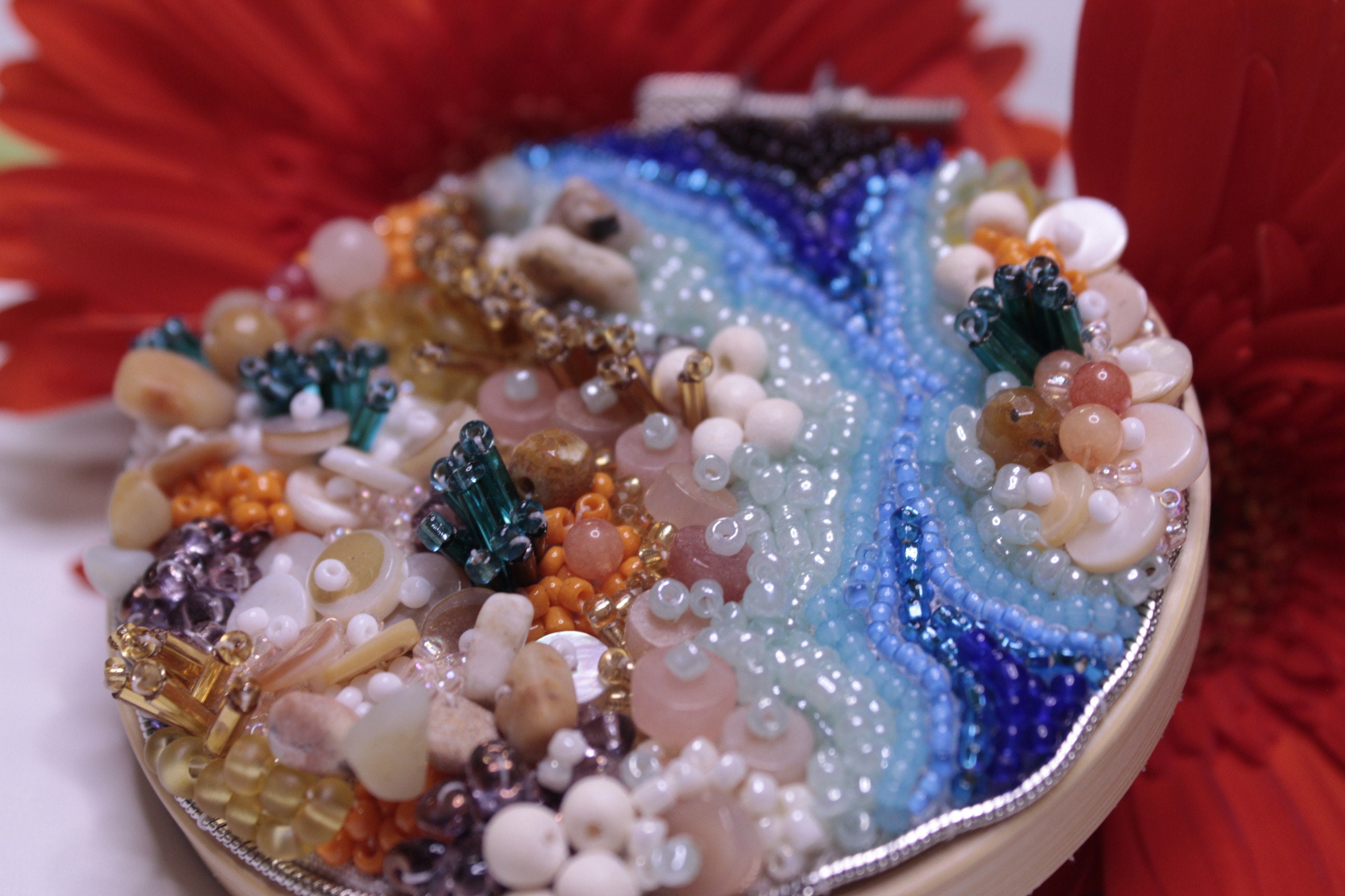 Beaded Coral Design on Embroidery Hoop - Etsy