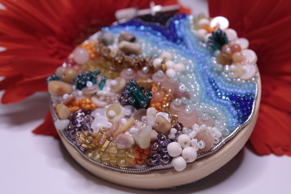 Beaded Coral Design on Embroidery Hoop - Etsy