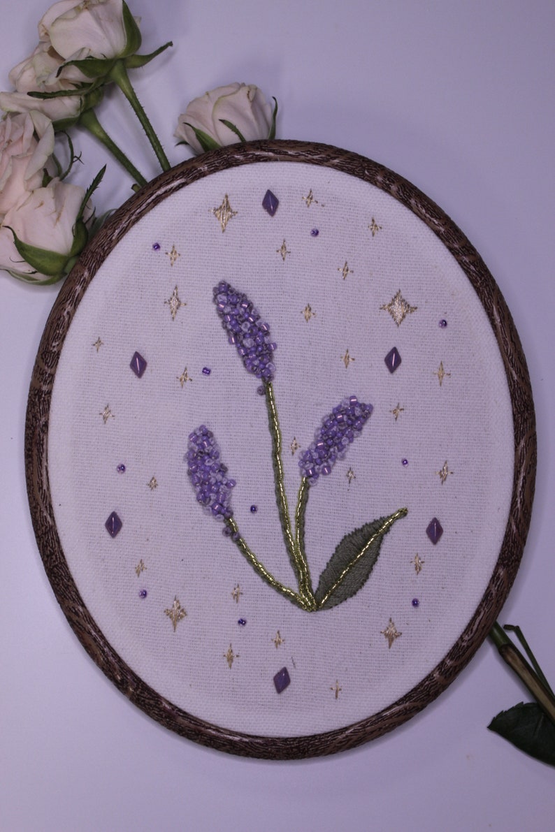 Beaded Lavender Embroidery in Embroidery Hoop - Etsy