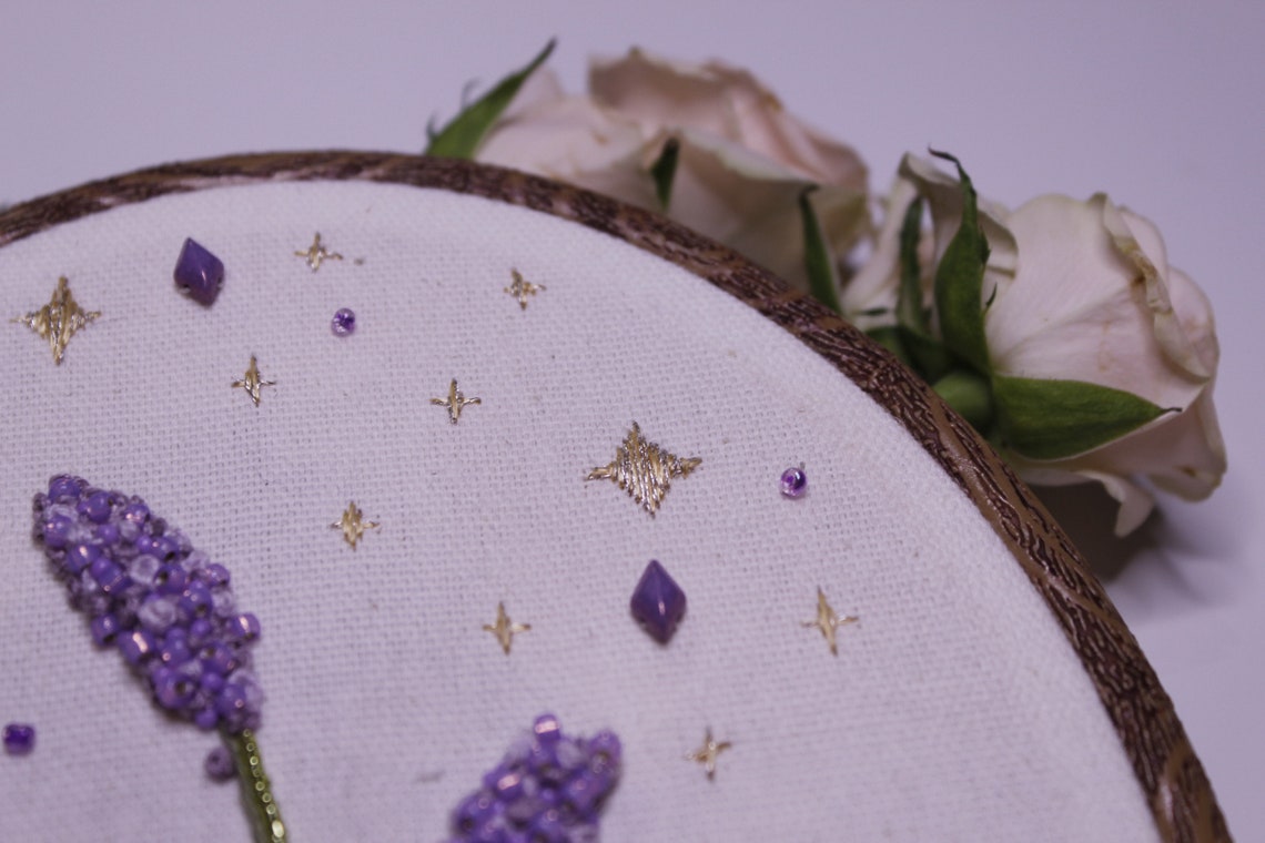 Beaded Lavender Embroidery in Embroidery Hoop - Etsy