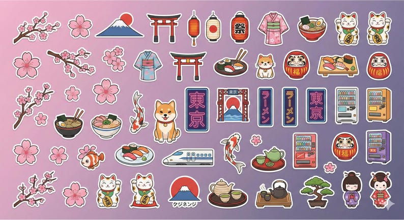 Japanese Sticker Pack | 50+ Printable Stickers | Sakura Cherry Blossom ...