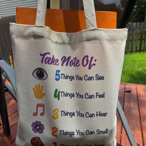 5 Senses Coping Skill Canvas Tote Bag: Mental Health Awareness - Etsy
