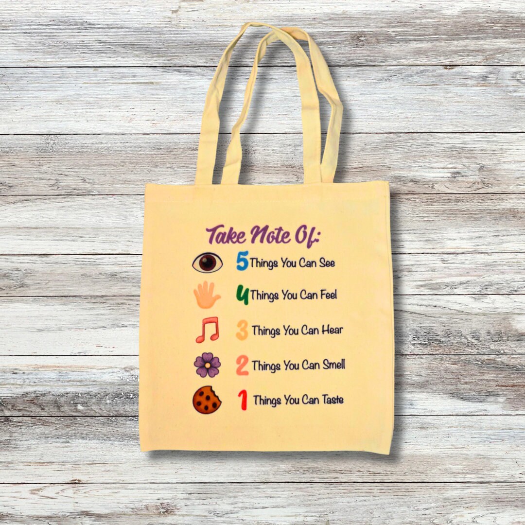 5 Senses Coping Skill Canvas Tote Bag: Mental Health Awareness - Etsy