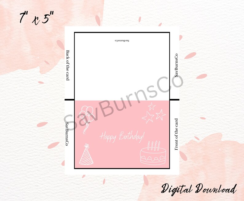 Printable Pink + White Happy Birthday Card, 7" X 5" Digital Download - Etsy