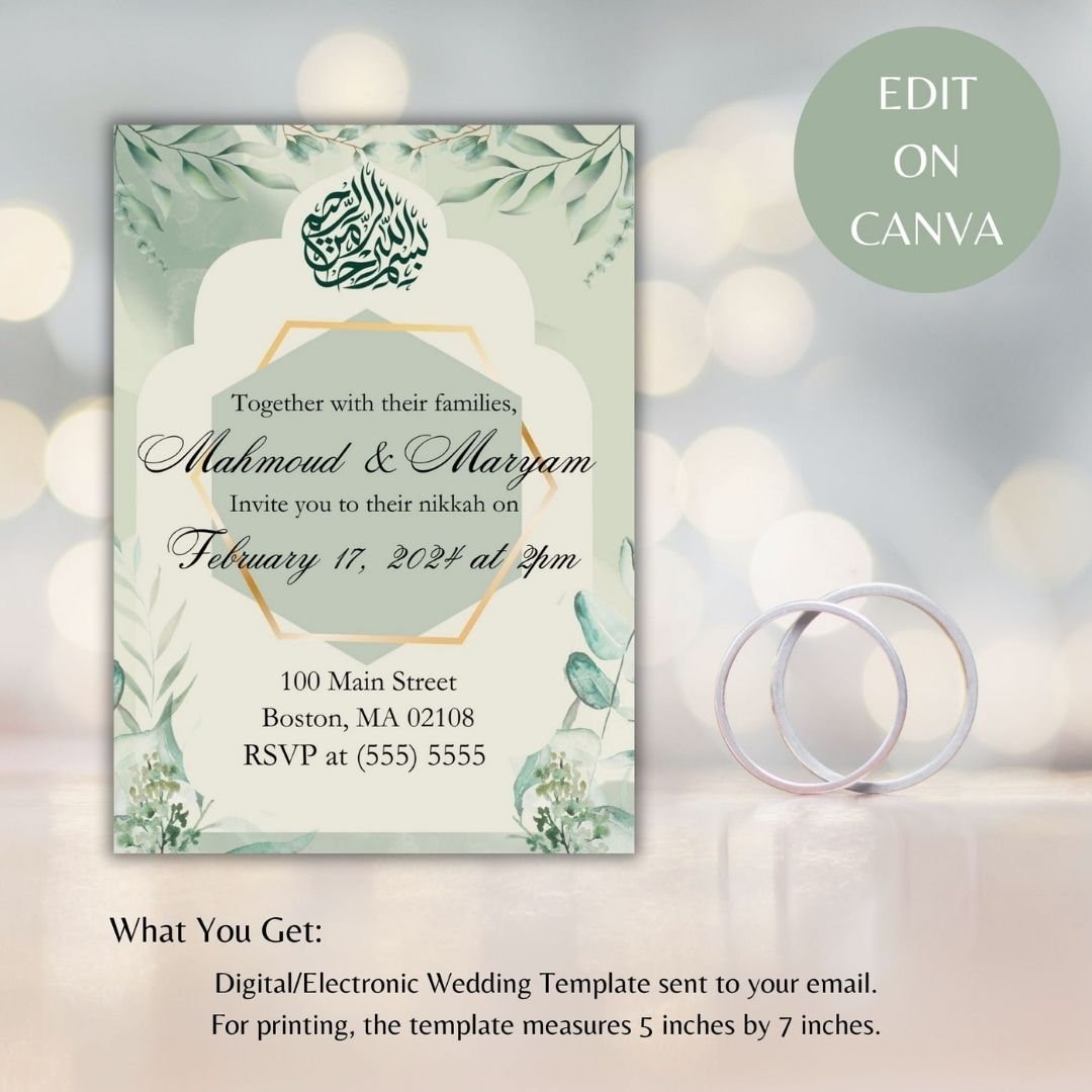 Muslim Wedding Invitation, Nikkah Invitation, Nikkah Invite, Mehdi ...