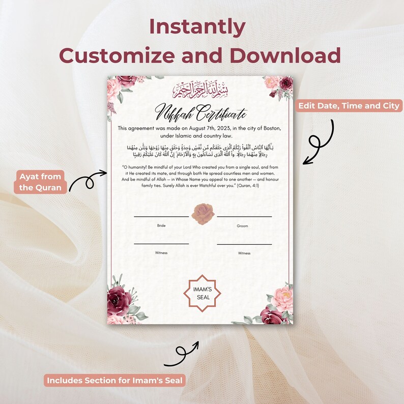 Nikkah Certificate Digital, Nikkah Contract, Wedding Certificate ...