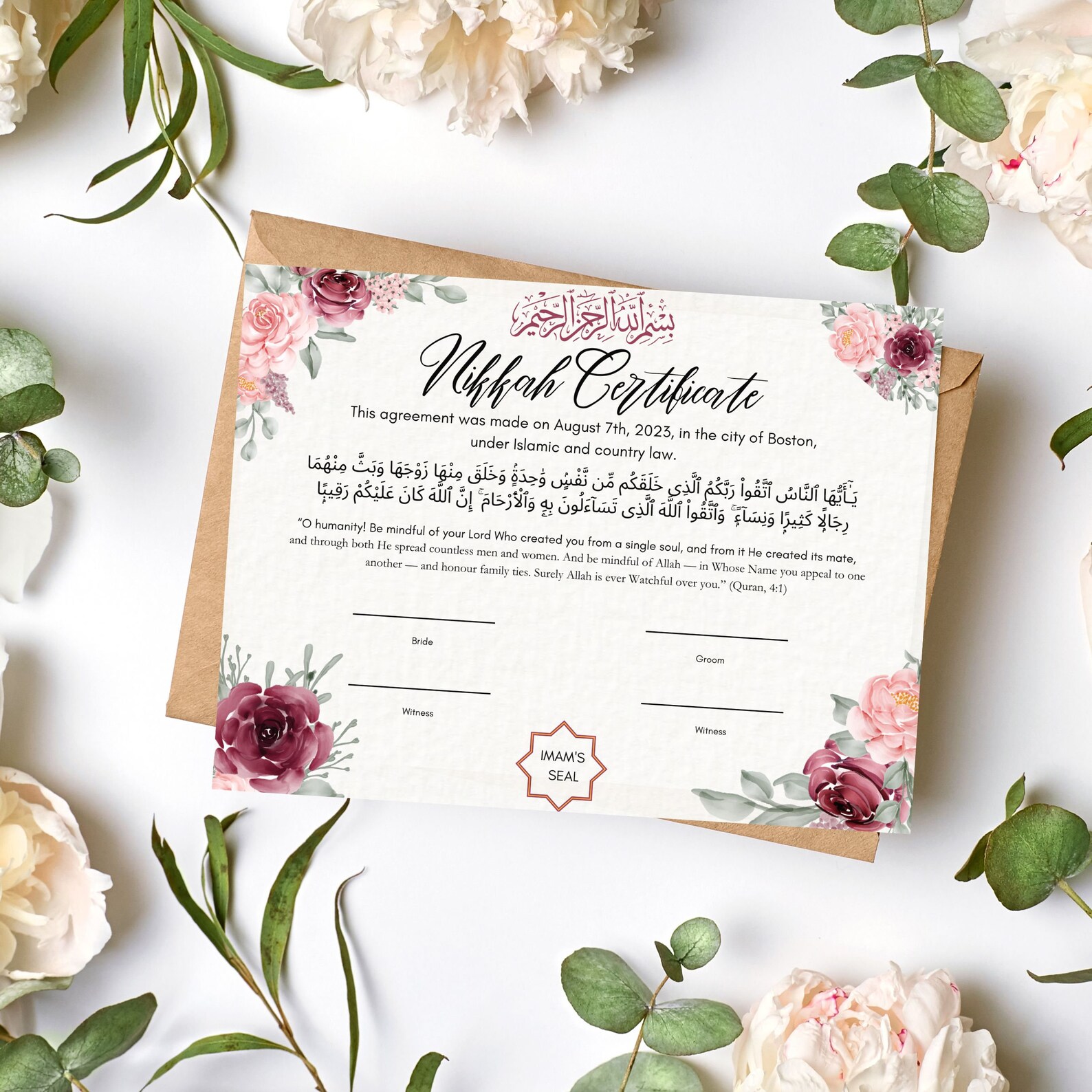 Nikkah Certificate Digital, Nikkah Contract, Wedding Certificate ...