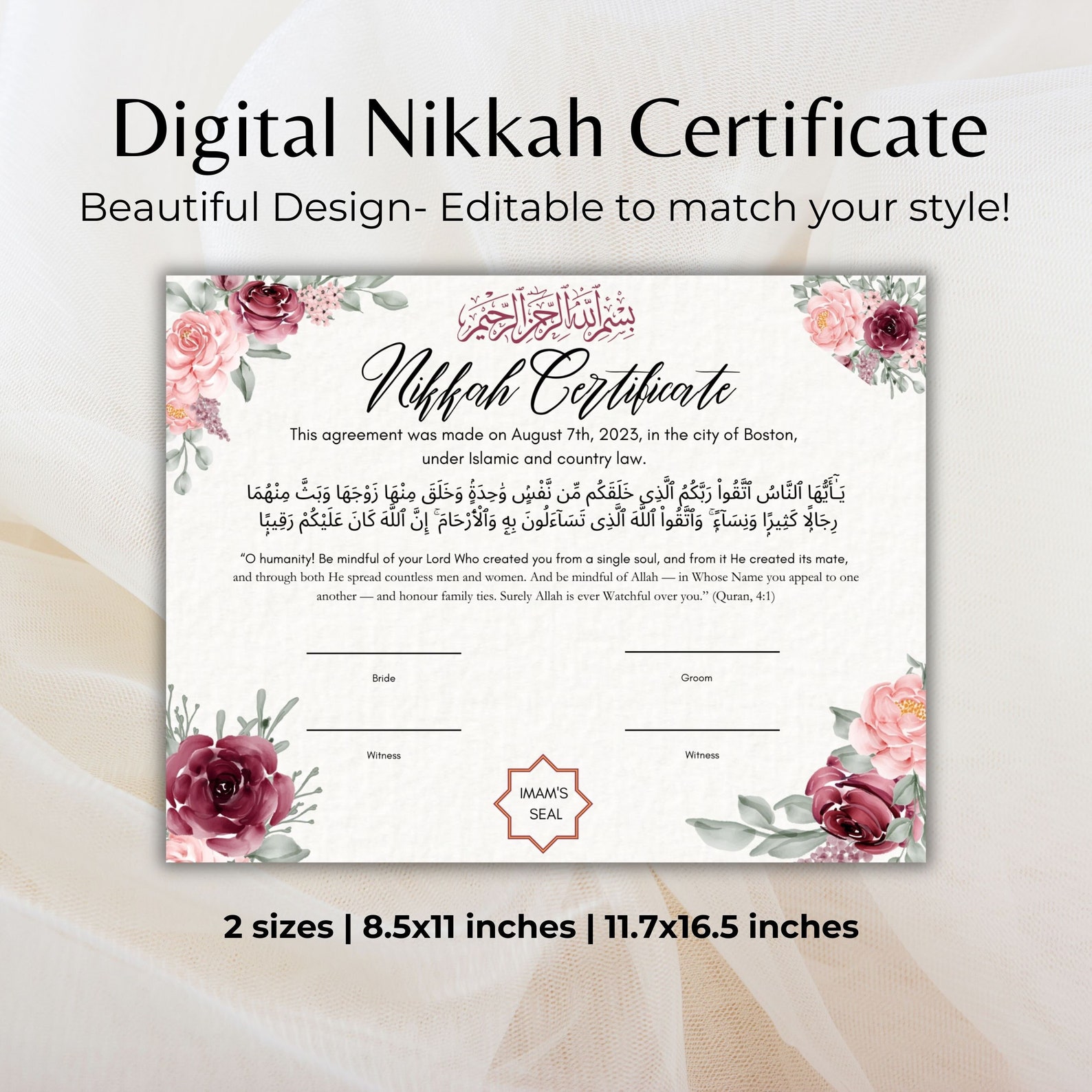 Nikkah Certificate Digital, Nikkah Contract, Wedding Certificate ...