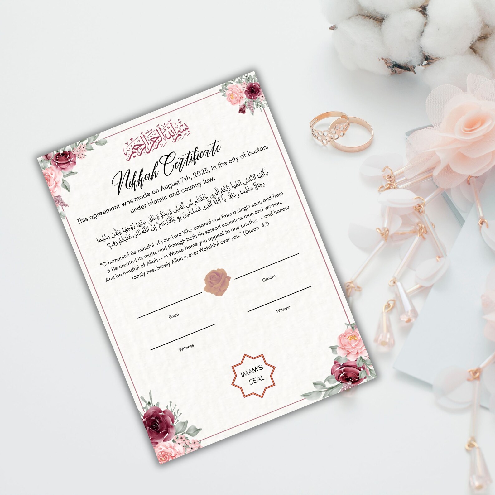 Nikkah Certificate Digital, Nikkah Contract, Wedding Certificate ...